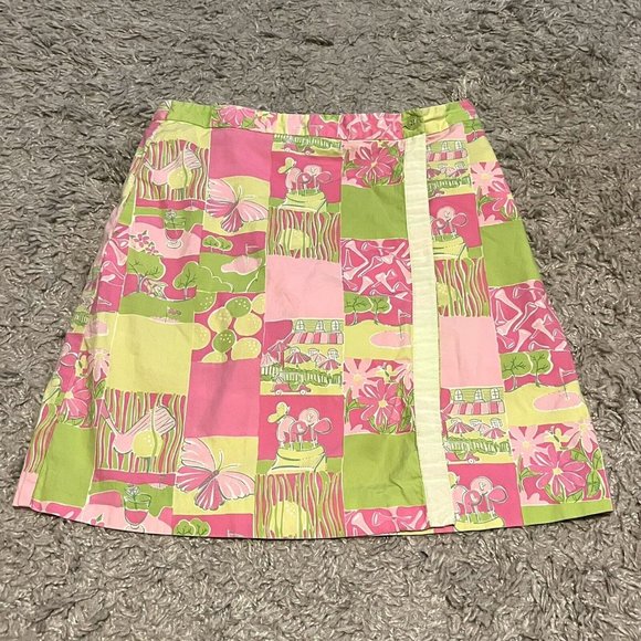 Lilly Pulitzer | Skirts | Vintage Lilly Pulitzer Pink Green Patchwork Printed Wrap Mini Skort ...